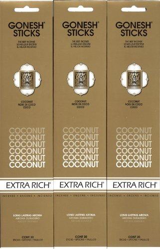 GONESH 　COCONUT ココナッツ スティック　20本入り　X　3パック (60本)トロピカルの代表とされる、南国のフルーツの甘く豊潤な香りです。[パッケージサイズ] 縦：312ミリ 横：67ミリ20本入り X 3箱＝60本