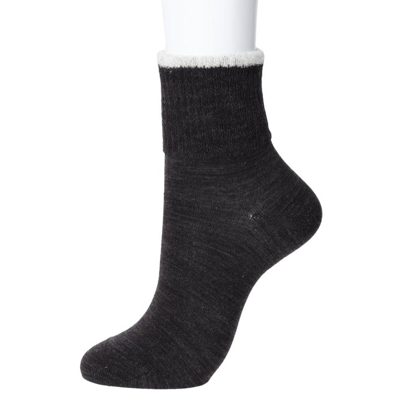 [23区] ソックス クルーソックス トップモール柄 2RA1396 チャコールクルーソックストップモール柄15cm丈ソフト口ゴム