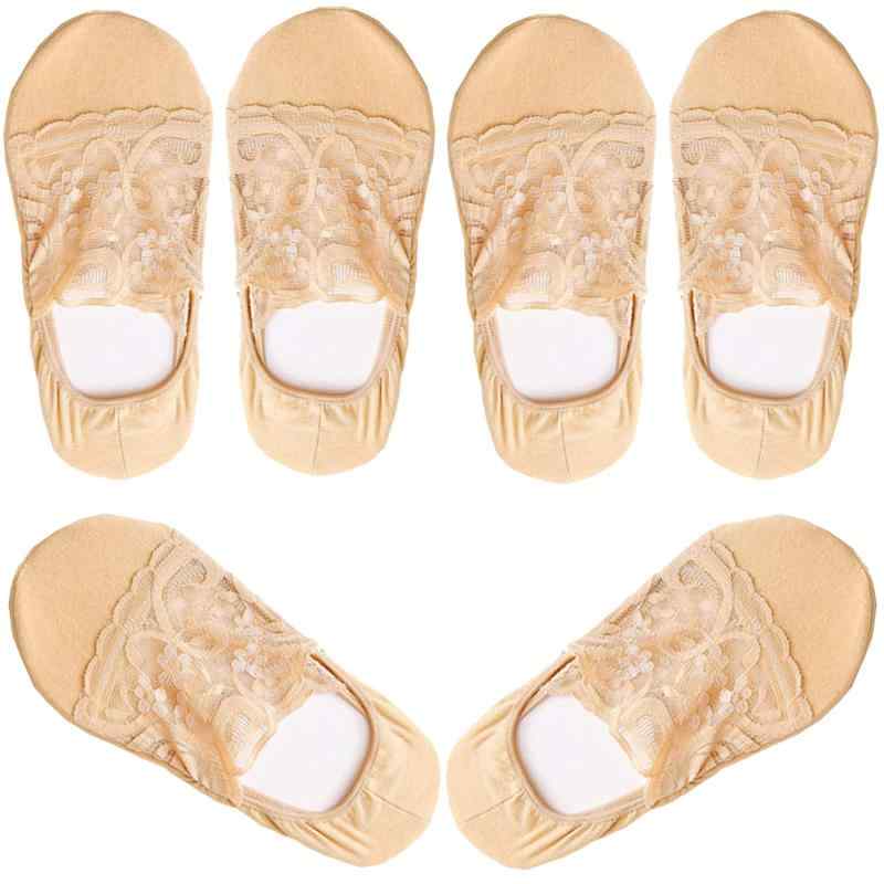 [Byuuu] レディース フットカバーソックス レースステルスソック深履き 脱げない 爽やかな靴下 綿ショー パンプス靴下 くるぶし ステルスソックス (皮膚の色, 3足組)素材構成: 20%上品なレース+80%と純綿、通気性がいいし、と...