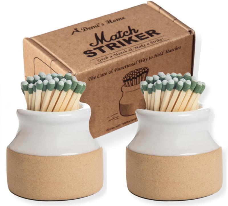 Demi's Home Match Striker - 2個セット - ホワイト - (マッチは含まれていません) - ストライカー付きセラミックマッチホルダー試合をつかんでストライクをしましょう。 マッチを保持して明るくする革新的で上品な...