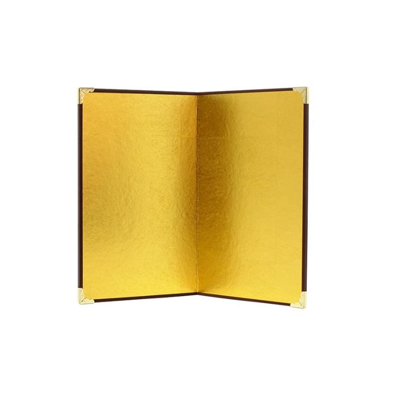 ミニ金屏風 2曲 (中) 205×260mm 金無地 C512金の部分がつるつるで、金の持つ金属特有の光沢の具合を再現していますが、　墨は乗りにくい為書画用には使えません。主に人形や和紙小物を引き立たせるための装飾品として使われます。