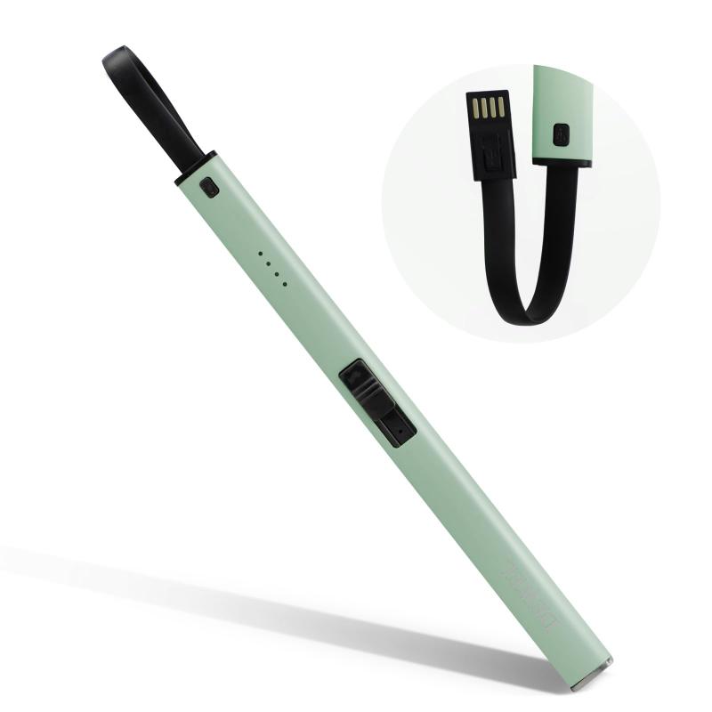 DEWEL キャンドルライター 電子ライター 充電usbケーブル一体 充電式 プラズマ ライター 花火 キャンドル 無炎 防風 電量表示 安全ボタン付き