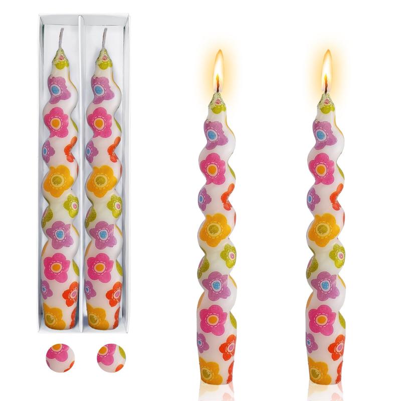 7.3インチカラー印刷のテーパーキャンドル ハンドメイド スパイラルキャンドル 無香ろうそく 家居裝飾 結婚式 ロウソク 2個入り無煙・無臭キャンドル:このテーパーキャンドルは、パラフィンワックス、清潔なコットン芯から作られています。 この...