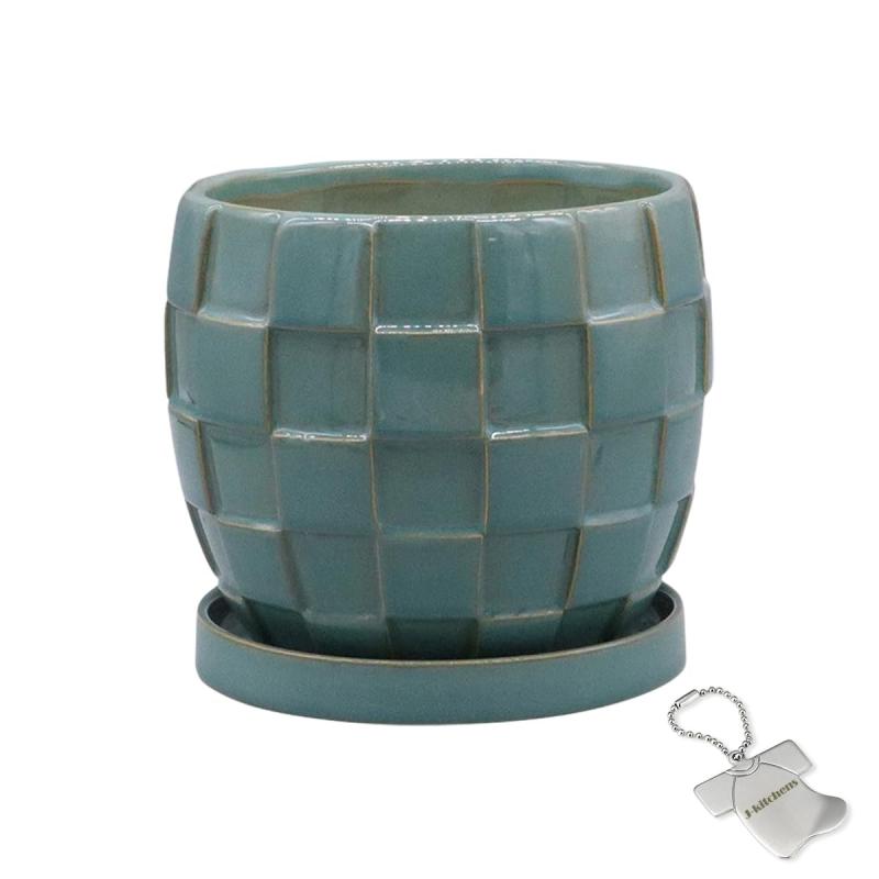 J-kitchens Select 置物 花瓶 陶器 植木鉢 タイル デザイン ポット B グリーン Φ15xH13cm オリジナルタグ付 P-564730本体素材：セラミック製品サイズ：本体／約Φ15x13cm底穴あり ソーサー付き一品一...