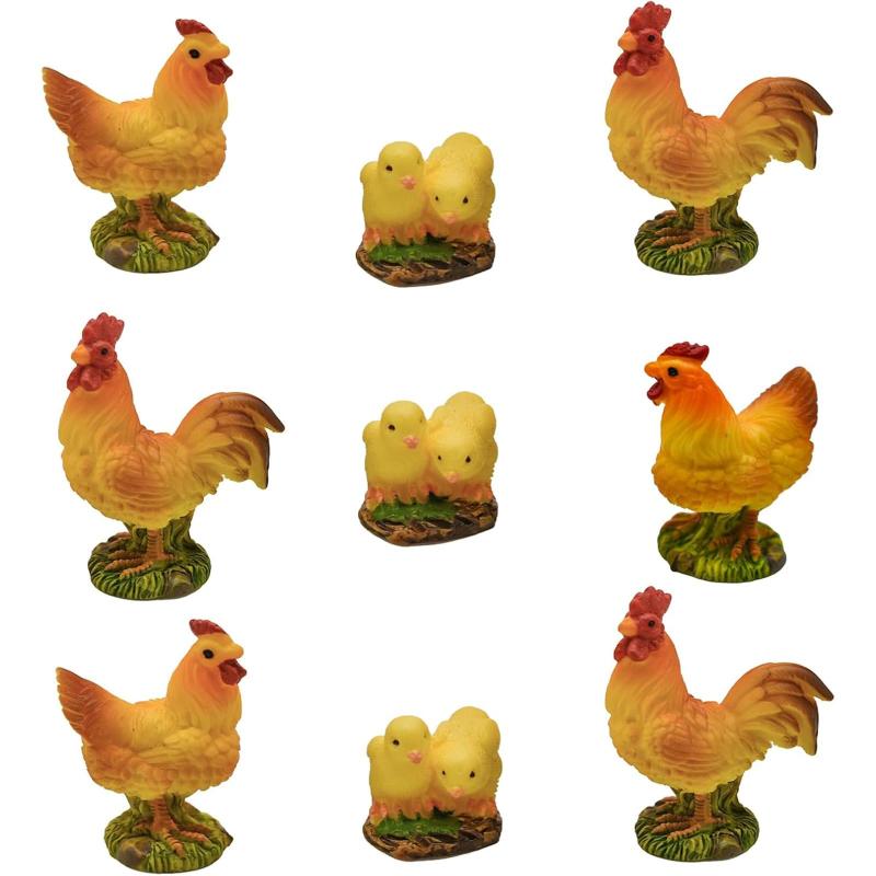 Pinenjoy 9個 動物 フィギュア 鶏 置物 ミニチュア鶏 農場 ひよこ リアル プラスチック 庭の装飾 面白い エルフ 装飾彫刻像 雌鶏 小さな 彫像 装飾品 工芸品 ギフト DIY 卓上 玄関 部屋 オフィス 材質: 丈夫な樹脂素...