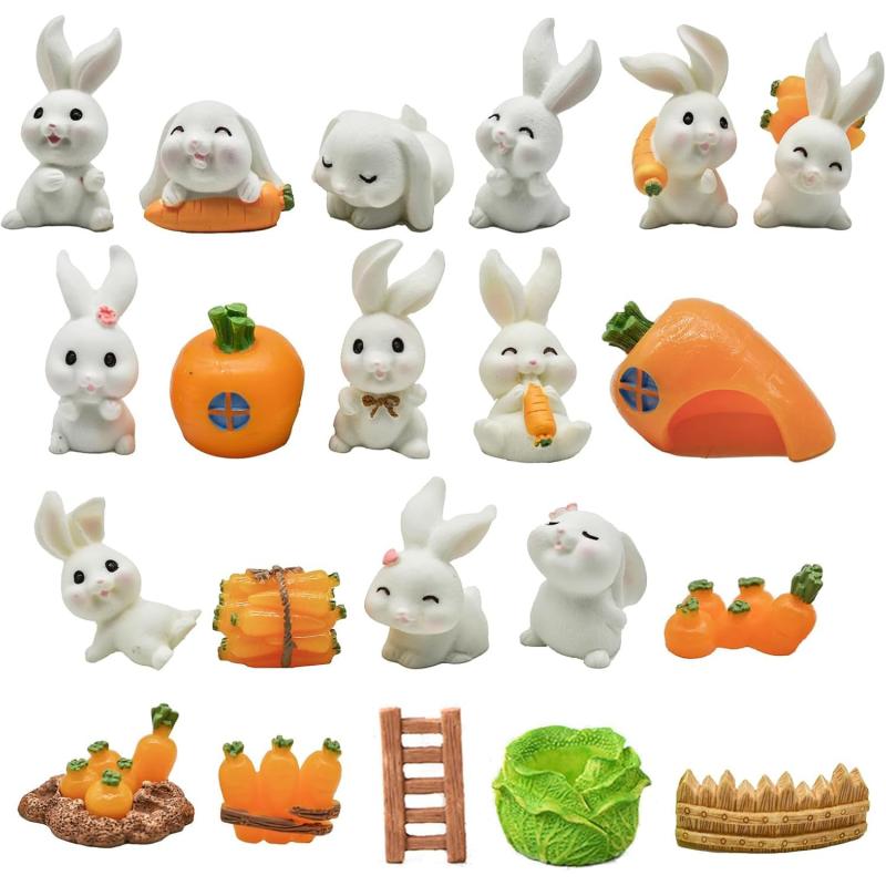 Pinenjoy 21匹 動物 フィギュア ウサギ置物 兎 ミニチュア 人参 テラリウム 多肉植物 苔 箱庭 キャベツ ドア 樹脂 置物 庭の装飾 面白い 装飾彫刻像 飾り物 小さな彫像 装飾品 工芸品 ギフト DIY 材質: 丈夫な樹脂素...