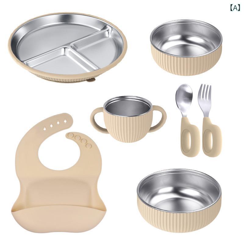 工場 直販 ステンレス シリコン 子供 用 食器 シリコンディナープレートボウルフォークスプーン よだれかけ 食器 ベビー 食器 セット商品番号: BX07インポートするかどうか: いいえ供給カテゴリー: スポット製品カテゴリー: 食器セッ...