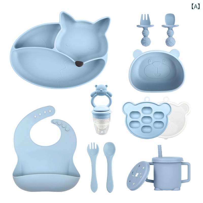 新 商品の 赤ちゃんの 特別 メニューの 皿の 吸盤 式の シリカゲルの 補助 食器は 自主 的に キツネの 子供の 食器の セットを 食べます。商品番号: M216輸入するかどうか: いいえ供給カテゴリー: スポット製品カテゴリー: 食器...