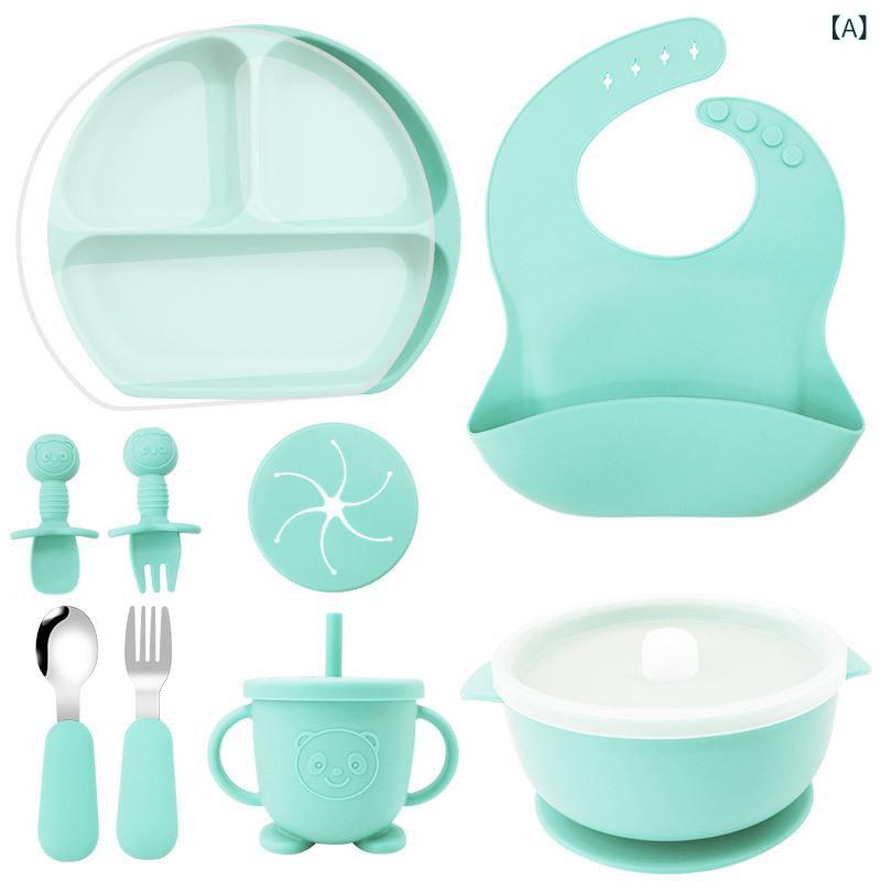 5個セット国境を 越えた 売れ筋の 子供 用 シリコン 食器、 フォーク、 スプーン、 よだれかけ、 滑り 止め、 落下 防止、 食べる ことを 学ぶ、 母親と 赤ちゃんの 授乳 用 食器、 カスタマイズ商品番号: TRDZ-12輸入するか...