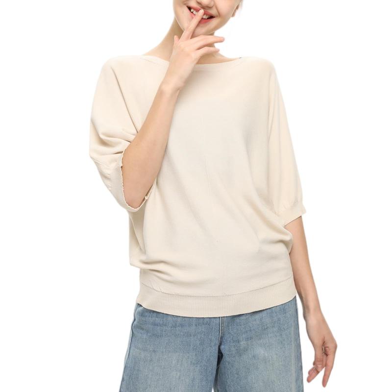 [MEME XTRA] サマーニット レディース ドルマンボートネックプルオーバー 半袖ニットカットソー トップス ゆったり 体型カバー 着痩せ 接触冷感 抗毛玉 春夏 無地 フェミニン 通勤【女性らしいシルエットで着痩せ効果】ドルマンスリ...