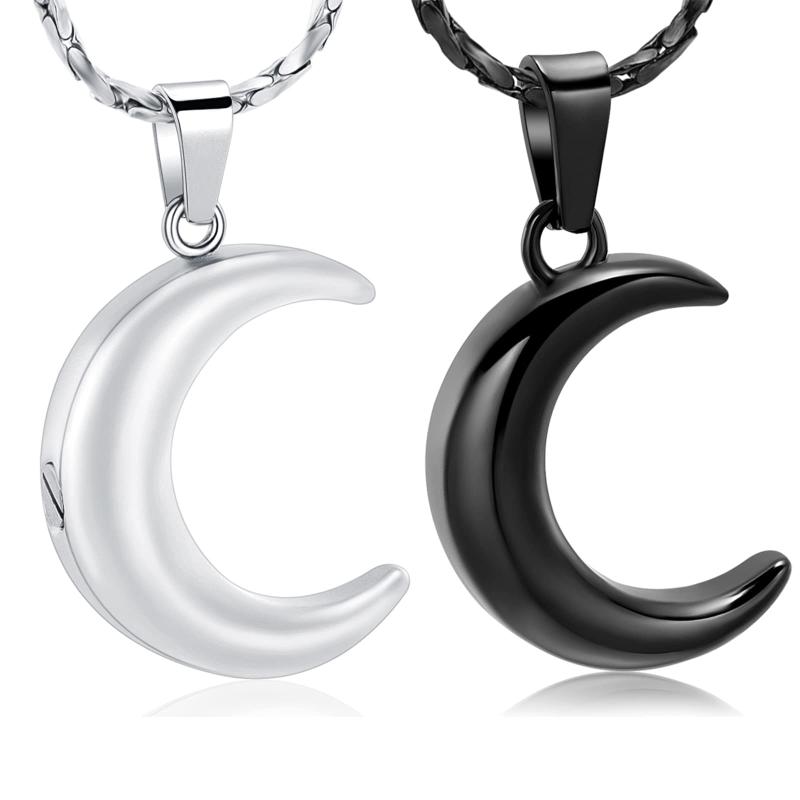 Imrsanl 遺灰用ジュエリー 月壺ネックレス ステンレススチール メモリアルロケット 記念品 ジュエリー 遺灰ペンダント用 - フィルキット【灰ネックレスデザイン】- 永遠の愛を表す三日月灰ネックレス。 火葬ジュエリーは、メモリアルまた...