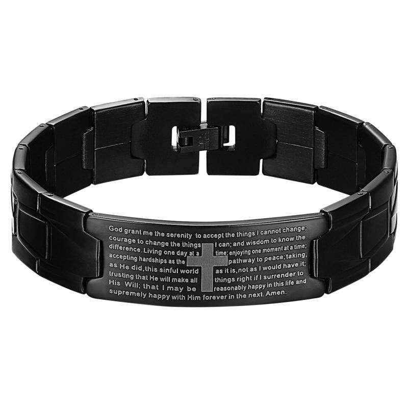 [Oidea] 聖書 英文 メンズ バングル 十字架 ブレスレット: 中世風 クロス クセサリー 宗教 復古 アンチーク キリスト ジュエリー ステンレス かっこいい 人気 復活祭 彼氏-誕生日 バレンタイン【プレゼントにも大人気】お誕生日...