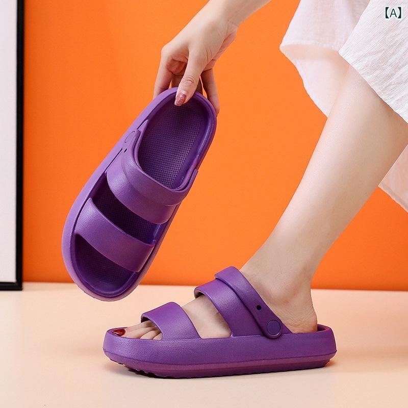 女性 用 ダブルス トラップ EVA サンダル、 2024 夏の 新しい 厚底 屋内 滑り 止め 家庭 用 厚底 サンダル、 男性 用対象性別: ニュートラル/男性と女性の両方が利用可能ソール素材: EVA機能: 通気性のあるアッパー素材:...