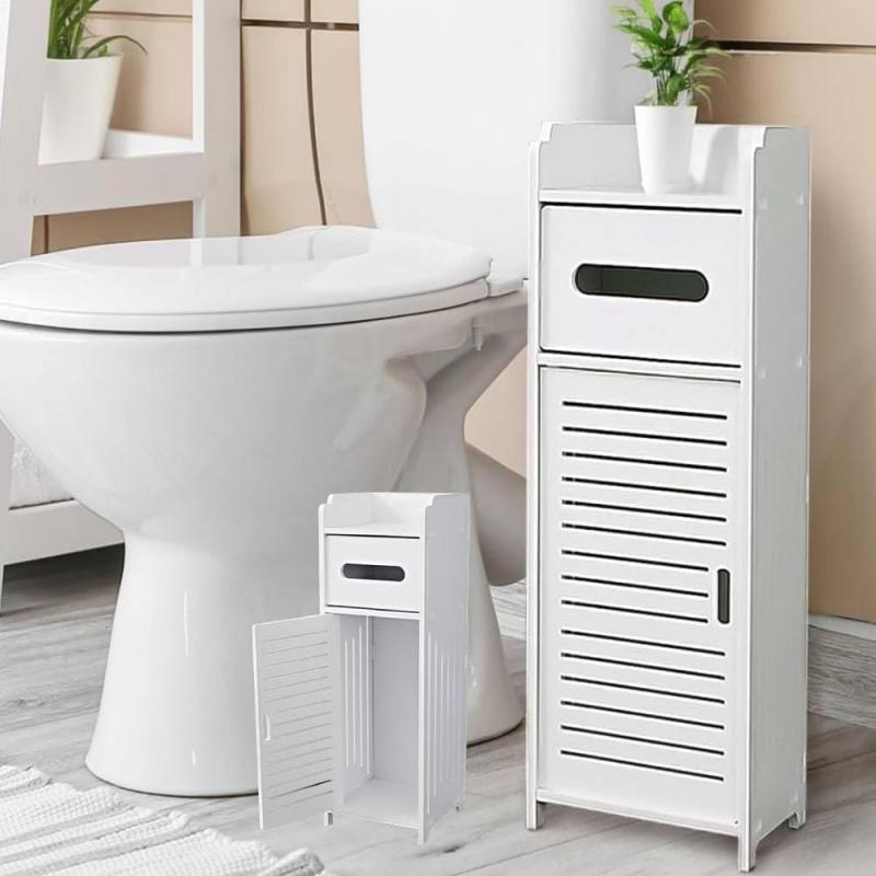 Bonarca トイレ 収納ラック 【横幅20cmのスリム＆大容量】 スリム 棚 ラック 収納 木製 白 トイレラック 扉付き ホワイト 清潔感 おしゃれ トイレットペーパー サニタリー 掃除用具 幅20cm 高さ60✅当店「Bonarca...