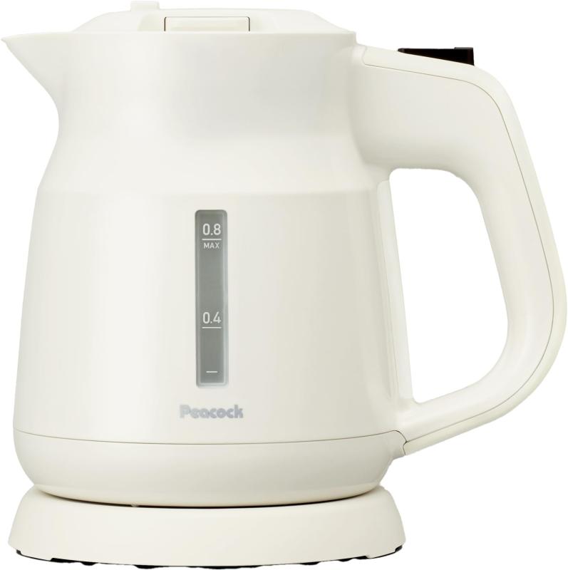 ピーコック魔法瓶 電気ケトル 800ml 小型 こぼれにくい 転倒湯漏れ防止機能 熱湯 湯沸かし ケトル 上ふた着脱式 ロック機能 空焚き防止 ブラック WGK-08 W (ホワイト)ピーコック 電気ケトル 湯沸かし やかん 容量 0.8L...