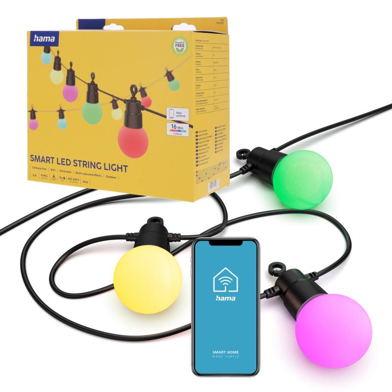 hama ドイツ Smart LED Light Chain, WLAN Light Chain, Outdoor IP44, Colour Changing, 8 mLEDライト