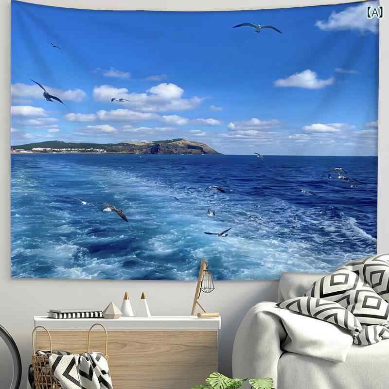 青色の 海 景 背景 布 タペストリー 寝室の 部屋の 改造 装飾 ベッド サイド 背景 布 タペストリー材料: ぬいぐるみ生地の主成分: ポリエステル繊維（ポリエステル）生地の主成分含有量: 91% (含む) ～ 100% (含まない)生...
