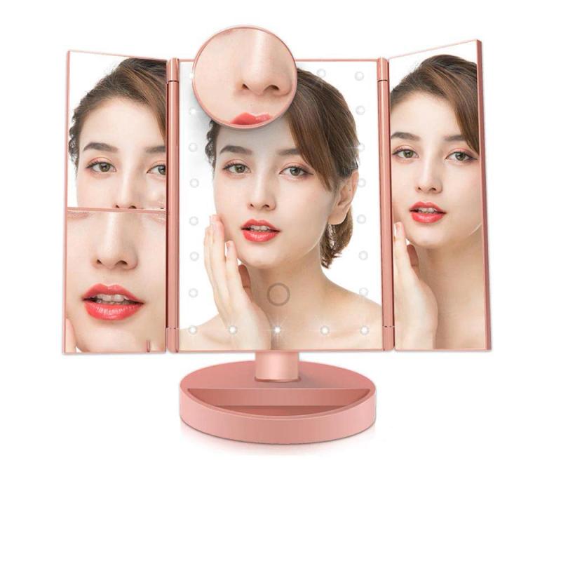 zmart Led タッチスクリーン 22ライト 化粧鏡 テーブル デスクトップ 化粧 1倍/2倍/3倍/10倍 拡大鏡 バニティ 3折りたたみ 調整 可能 ミラー メイクアップ 倍率 調整可能 化粧台 ドレッサー 鏡台 LEDライトと収納...