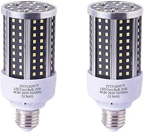 LEDコーンライト トウモロコシ型 25W LED電球 E26口金 6000LM 6000K 150-200W白熱電球相当 超高輝度 省エネ 長寿命 倉庫・納戸・駐車場・車庫・工場・屋内ガレージなどに対応(昼光色, 25W), 2個入