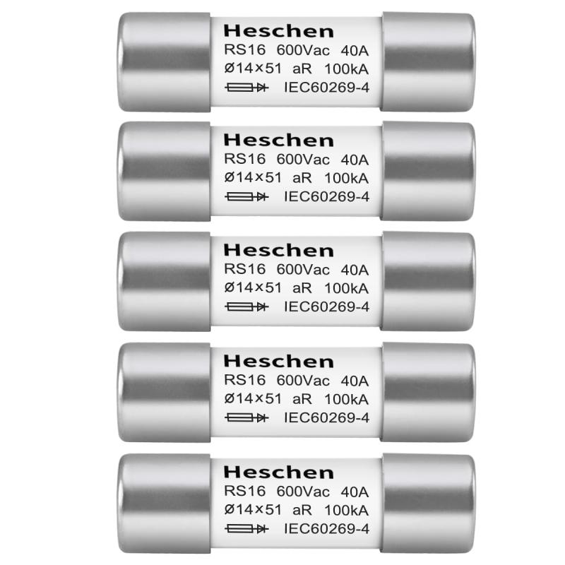 Heschen 円筒形セラミックチューブヒューズリンク RS16 aRタイプ 14*51mm 40A 600VAC 100kA 5個定格:40A 600VAC、aRタイプ破断能力:100kAサイズ:14×51mm / 0.55インチX2.0...