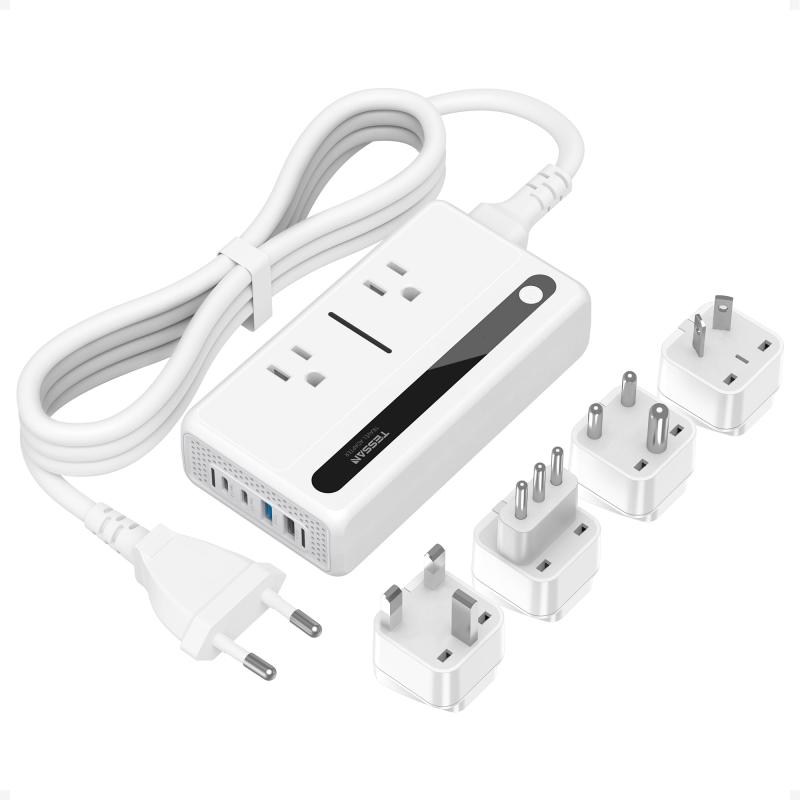 変圧器 海外旅行用 220vから100v TESSAN 合計64W 急速充電 変圧器付き変換プラグ 全世界対応 C/BF/O/B3/Lタイプ付き 4口USB(2 USB C)ポート 2個ACコンセント 韓国 ヨーロッパ シンガポール イタリ...