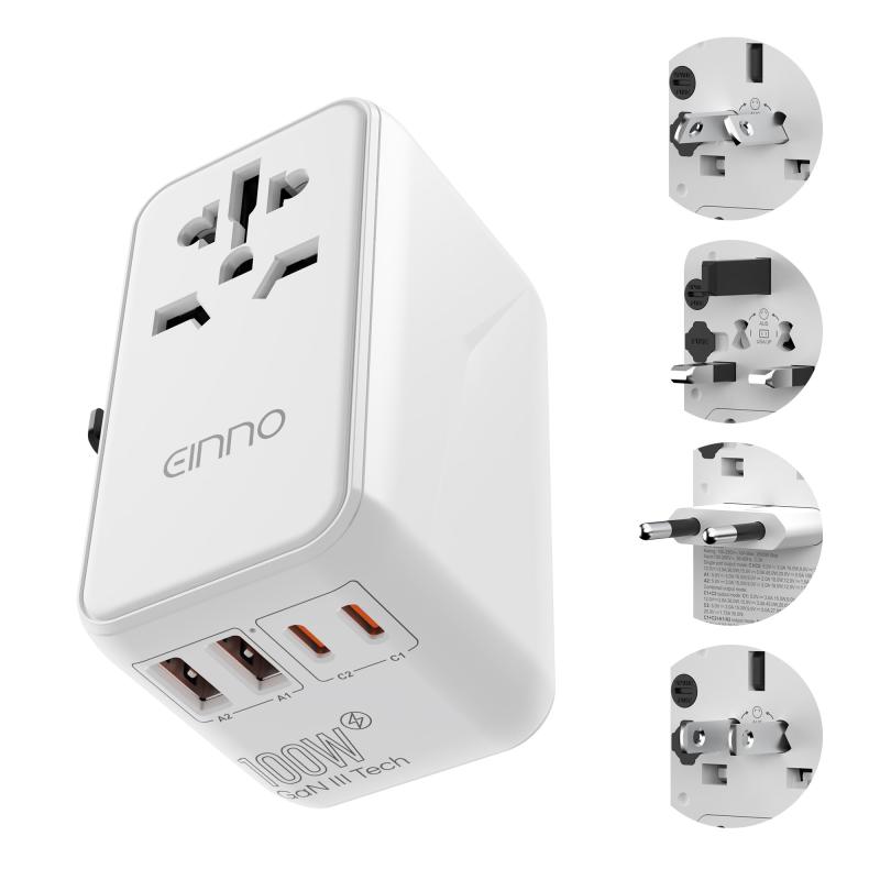 【100W急速充電】 EINNO 海外 変換プラグ 全世界対応 GaN PD100W 急速充電 パソコン対応 C/BF/A/Oタイプ 海外用コンセント コンセント変換 マルチ変換プラグ 旅行用 2USB- C 2USB-A アメリカ/イギリ...