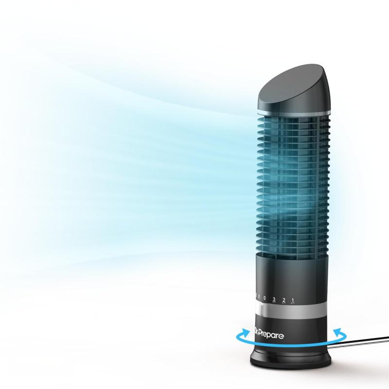 Dr.Prepare 卓上扇風機 羽なし タワーファン スリム扇風機 縦型 風量3段階 自動首振り 高さ40cm 静音 省スペース 家庭用 オフィス PSE認証済 ブラック