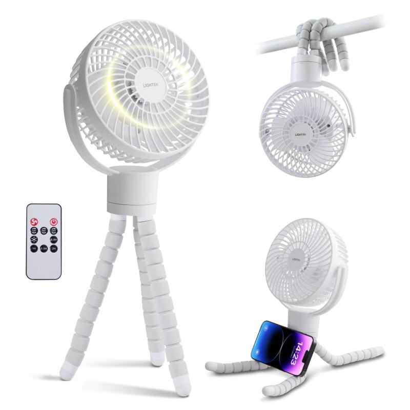【hidemasa】携帯扇風機 自動首振り USB充電【くねくねファン・1台4役】 リモコン付き 4段階風量調節 LED照明機能付き 360° 持ち運び 小型 コンパクト 節電 強力 4000mAh アウトドア ミ【首振り機能＆角度自由調整...