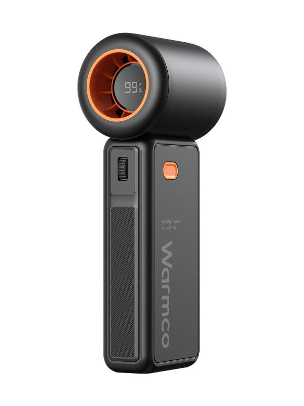 Warmco【超ミニ強風】5000mAh 充電式 ネックファン携帯扇風機 – 15000RPM 高速ブラシレスモーター搭載、LEDデジタル表示画面、首掛けコード付き（首掛け 手持ち 卓上）、コンパクトで携帯便利