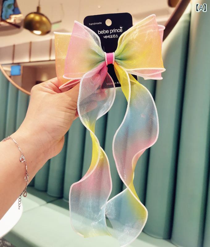 工場 店の 韓国 東大 門の 新型 グラデーション 虹の 紗の リボンの 大きい 蝶結びの 子供の ヘア ピンの 麻の お下げ産地: 青島貨物番号: Et634ブランド: あの娘処理プロセス: 手作りスタイル: 子供,韓国版韓国式/韓国風販...