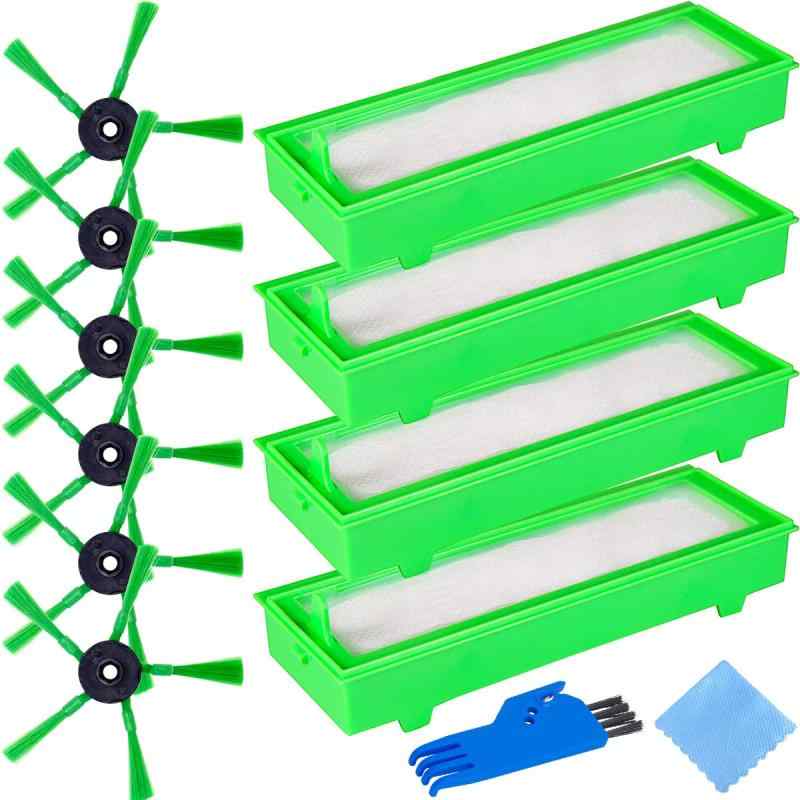 EATBALE 対応Vorwerk Kobold VR200 VR300 ロボット掃除機用交換スペアパーツ、アクセサリーキット 4 HEPAフィルター、6サイドブラシ、1クリーニングブラシ、1ラグ (10個)対応機種: HEPAフィルターと...