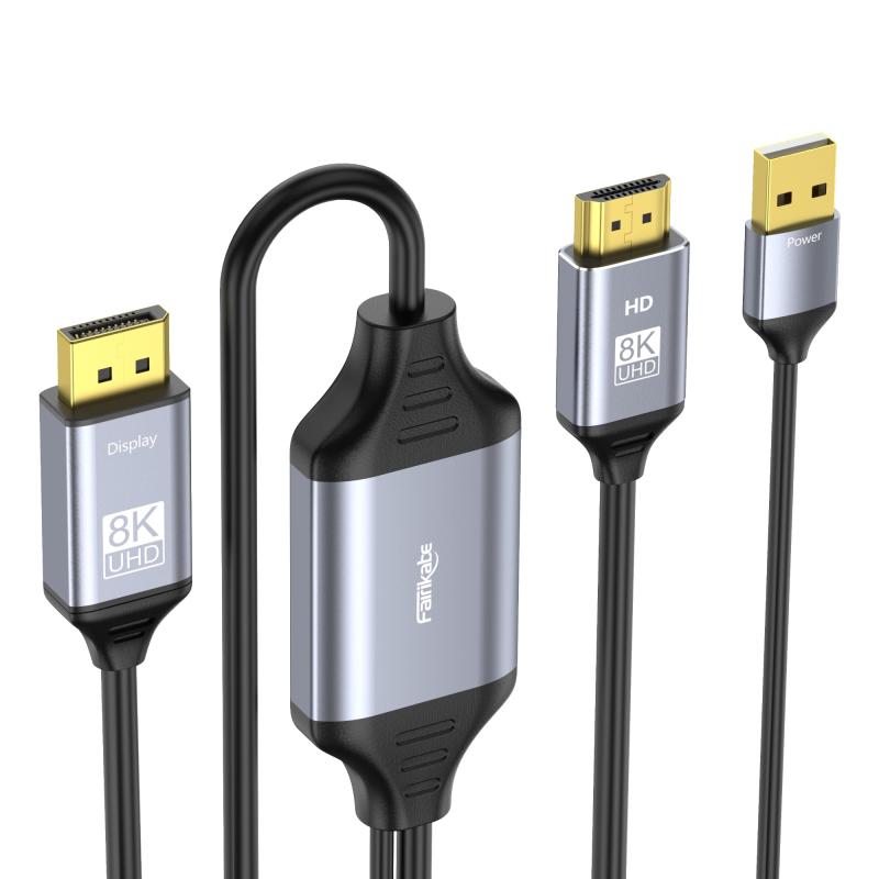 fairikabe 8K HDMI to DisplayPort ケーブル 4K@120Hz（2K@144Hz）2m Xbox Series X、PS4、PS5、PS4 Pro用 HDMI 2.1 to DisplayPort 1.4 ケー...