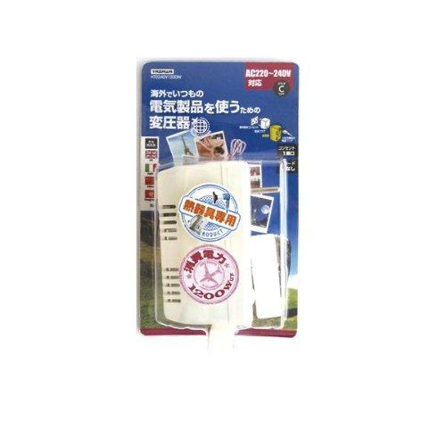 ヤザワ 海外旅行用変圧器 電子式（熱器具専用） AC220V-240V 容量1200Wまで 本体プラグC 付属プラグなし コードなし HTD240V1200W本体色:白コードなし入力電圧:AC220V~240V出力電圧:AC100V 50H...
