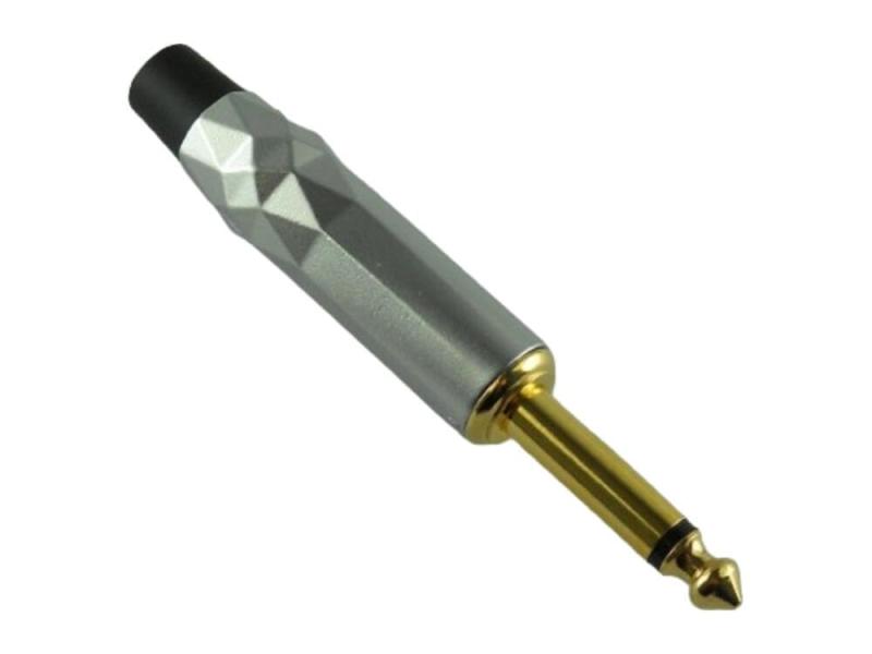 6.3mm 標準プラグ フォーンプラグ フォーンコネクタ フォーン端子 ハンダ式 自作用 金メッキ 2極 A シルバー＆ブラックハンダで配線を固定するタイプです。サイズ：全長約9cm×全幅1.4cm内径：6mm　重量：約26gパッケージ：ク...