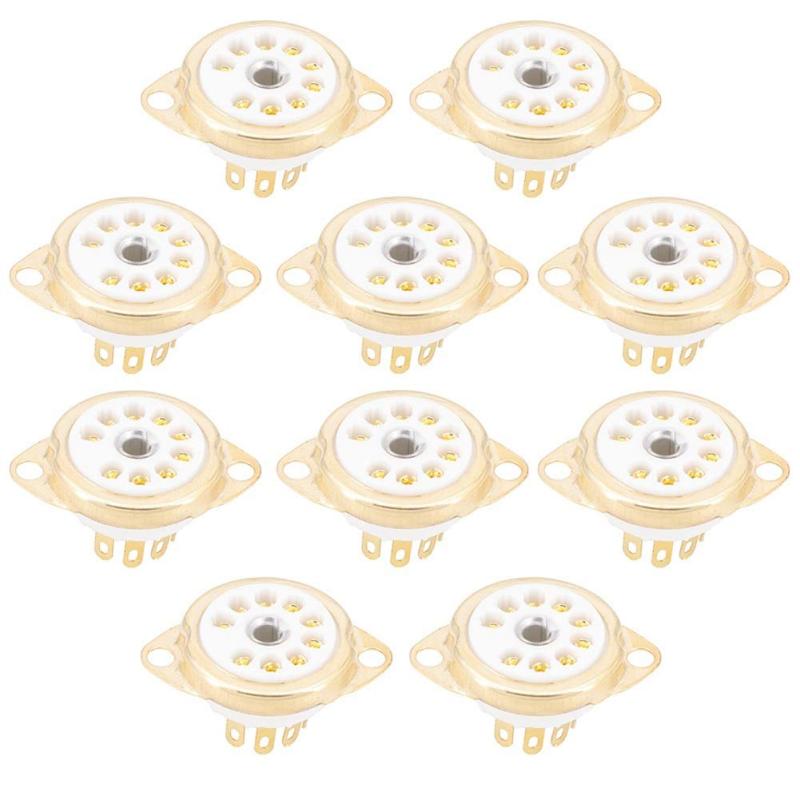 Aqevn 10個 セラミックB9A シルバーメッキ 9ピン真空管ソケットパネルシャーシマウント ECC81 ECC82 ECC83 EL84 6922真空管用適合：12AT7/ECC81、12AU7/ECC82、12AX7/ECC83、6...