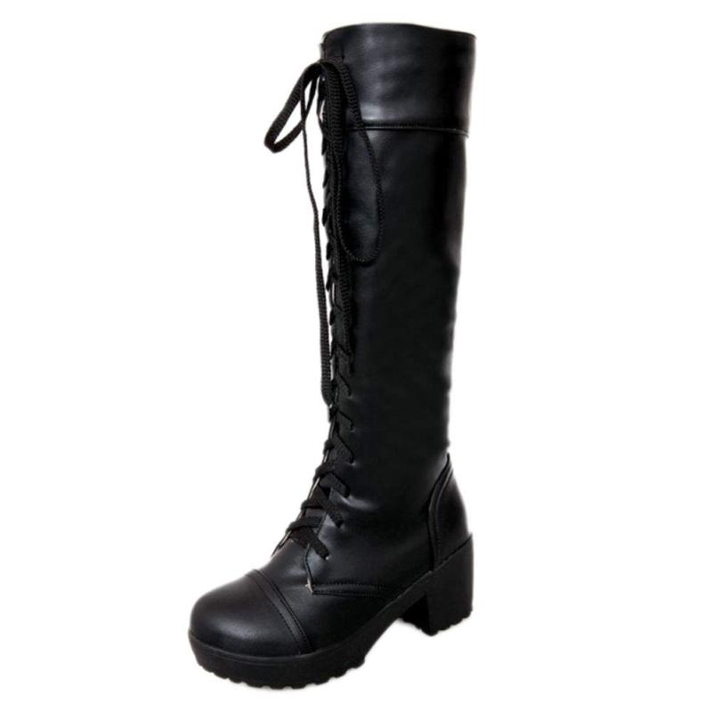[Cozy Maker] C&amp;M ブーツ レディース ロング 黒 白 秋冬 シンプル 美脚 レースアップブーツ 編み上げシューズ 長靴 厚底 カジュアル 履きやすい COSPLAYカジュアルにもコスプレにもガーリー系から大人綺麗系ま...