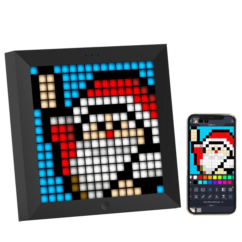 Divoom Pixoo デジタルフレーム 16*16 Bluetooth LEDディスプレイ デジタル時計 インテリア ゲーム部屋用 デジタルアート アプリ対応 自由カスタマイズ可 ブラックデジタルフレーム
