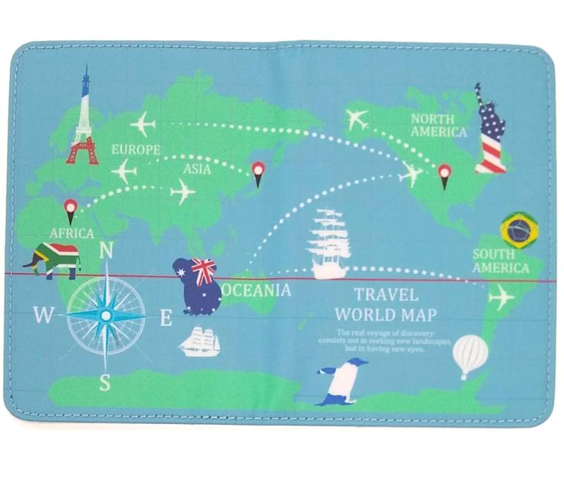 パスポートカバー スキミング防止 パスポートケース 旅行用品 海外旅行 かわいい ポップカラー 2冊収納 カード収納 トラベルマップスカイブルー本体サイズ：約H14.5×W10.2（cm）　約45g　:　パッケージサイズ：約H20×W12（...