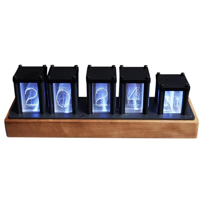 ニキシー管風置き時計 組み立て必要 DIY レトロモダン木製クロック 1600万色 RGBフルカラーLEDデジタル時計 ニキシー管風卓上時計 (桜の木の色)【革新的なデザイン】：レトロなニキシー管ディスプレイの美しさをLED使用で再現したレ...