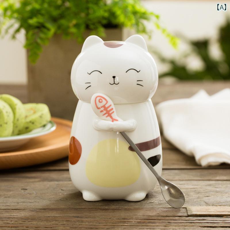 立体 猫超 萌え 陶磁器 カップマグカップ 蓋 付き スプーン 付き コーヒー カップ 牛乳 カップ 学生 カップ かわいい カップ色: 笑顔の猫(蓋付きスプーン),優勝猫(蓋付きスプーン),愚かな猫(蓋付きスプーン),笑顔の猫(蓋付きスプ...
