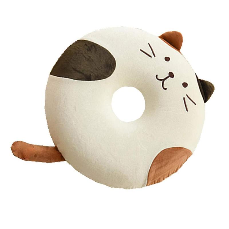 クッション 座布団 円座クッション ドーナツ型 腰当 猫 ねこちゃん ミミとしっぽが可愛い顔型 シートクッション チェアパッド 椅子用 丸 かわいい 可愛い モチフワ 腰対策 痔にも ドーナ【可愛い顔型の癒し系】ドーナツ型、ソフト生地で座り...