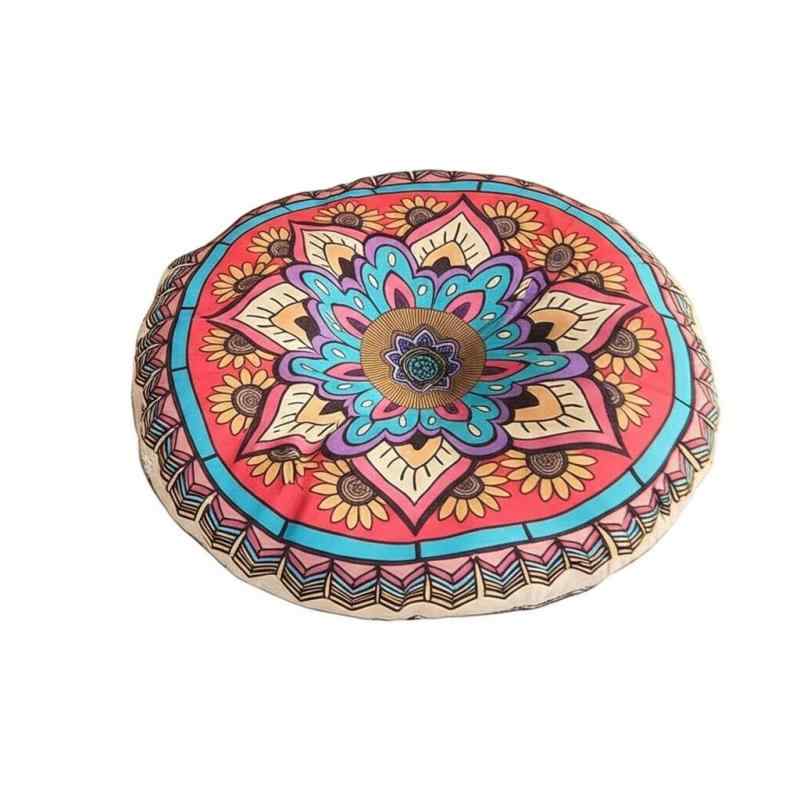 Chiorgone マンダラ 円形フロアクッション - ヨガ瞑想 座布団 ボヘミアン柄 リバーシブル コットンリネン カラフル - バルコニー/パティオ/屋内装飾に (約40x40cm)【鮮やかなマンダラデザイン】カラフルなボヘミアン柄で、...