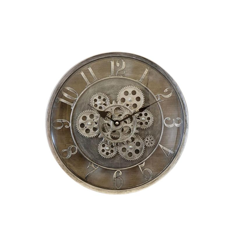 ［秋月貿易 ］HOME Home - 生活用品生産地：中国大胆に露出したギアが、空間にインダストリアルな美しさを添える壁掛け時計。中央の大型ギアは実際に駆動し、静かに動き続けるその姿が、時間の存在を際立たせます。3色展開で、モダンにもヴィン...