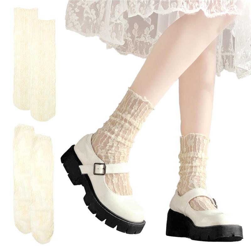 [ミラシック] シースルーソックス 花柄 総柄 レース チュール 靴下 3足セット プリーツ オケージョン サンダル用 ベーシック カラー シアー レディース 春 夏 蒸れない ずり落ちない 透け感 【春夏に映える透け感デザイン】 レースの...