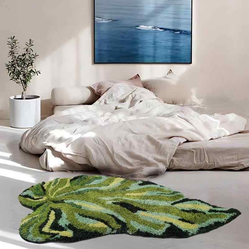 お風呂マット モンステラ 葉形 リーフ型 絨毯 60*80cmバスマット 足拭きマット 滑り止め 丸洗い可能 吸水 速乾 超厚い 3D立体 浴室 洗面所 玄関 キッチン 柔らかい