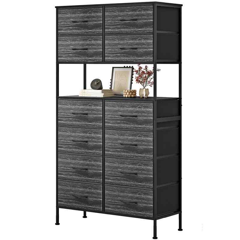 SINNONAKA 12杯 チェスト 大容量 タンス ハイチェスト 中央オープン設計 箪笥 衣装ケース 収納チェスト 省スペース インテリア リビング収納 ハイタイプ 引き出し 洋服タンス 布製衣類収納 シ