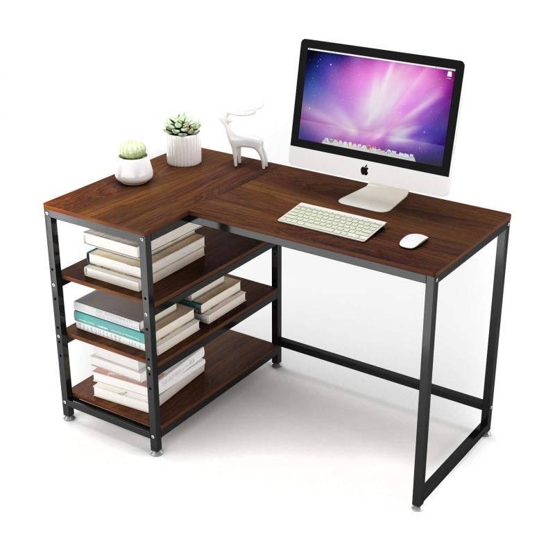 DEWEL パソコンデスク L字デスク 机 幅120cm 奥行70/50cm 高さ75cm L字型 木製 モニターアーム取付対応 左右入替可 勉強机 学習机 棚付き 収納ラック付き 棚板高さ調整可能 テレワーク 在宅勤務 高【商品仕様】本体...