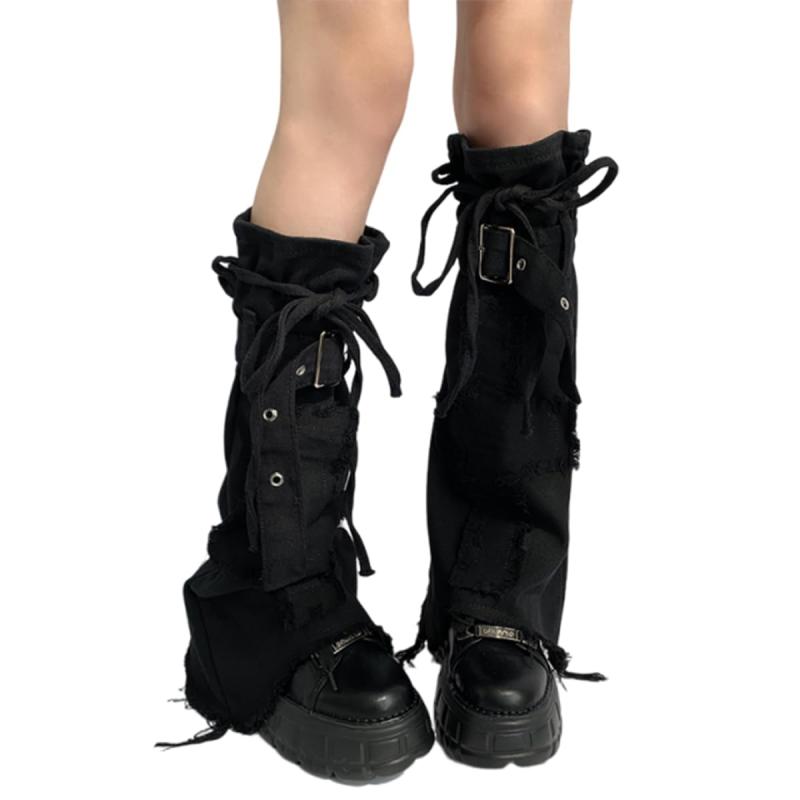 [Jeayoo] カウボーイ レッグウォーマー デニム レッグウォーマー 美脚 レッグカバー 原宿風 靴下 サブカル系 足首ウォーマー 防寒 JK 制服 Y2K Lolita 冷え対策 ソックス