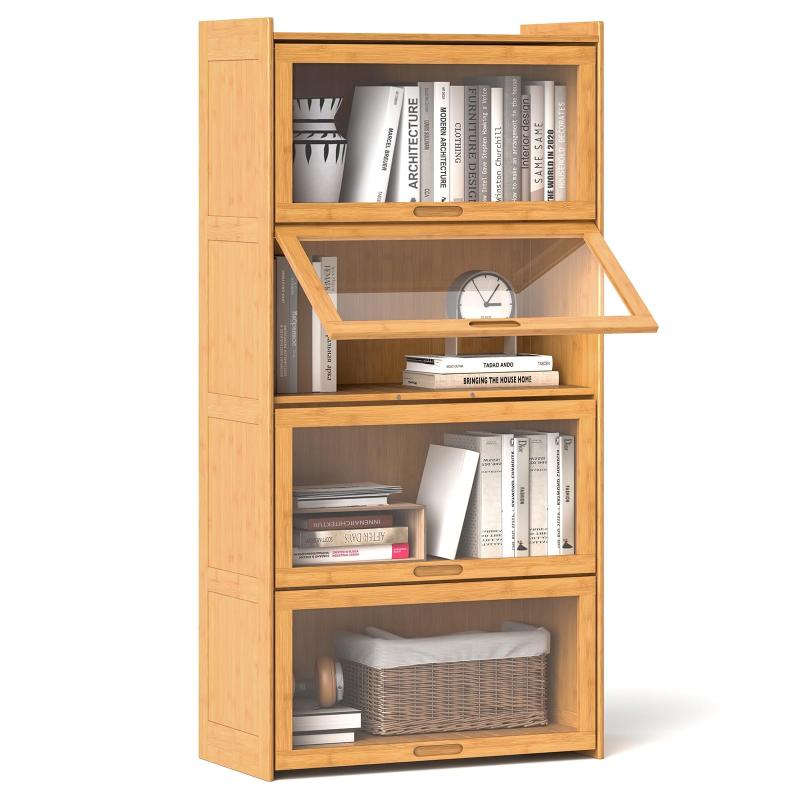 Goplus 収納棚 収納ラック 4段式 本棚 竹製 ディスプレイラック 耐荷重20kg/段 おしゃれ 収納 棚 シェルフ ラック⭐ 素材：モウソウチク、アクリル板⭐ 本体サイズ：幅69x奥行34x高さ140cm　　　　　⭐ 本体重量：約1...