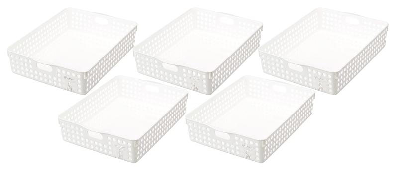 イノマタ化学 ストックバスケットA4 5個組 ホワイト 日本製 9047いろいろな場面に幅広く使える収納バスケット。[サイズ]約35.3×26.4×高さ8.1cm